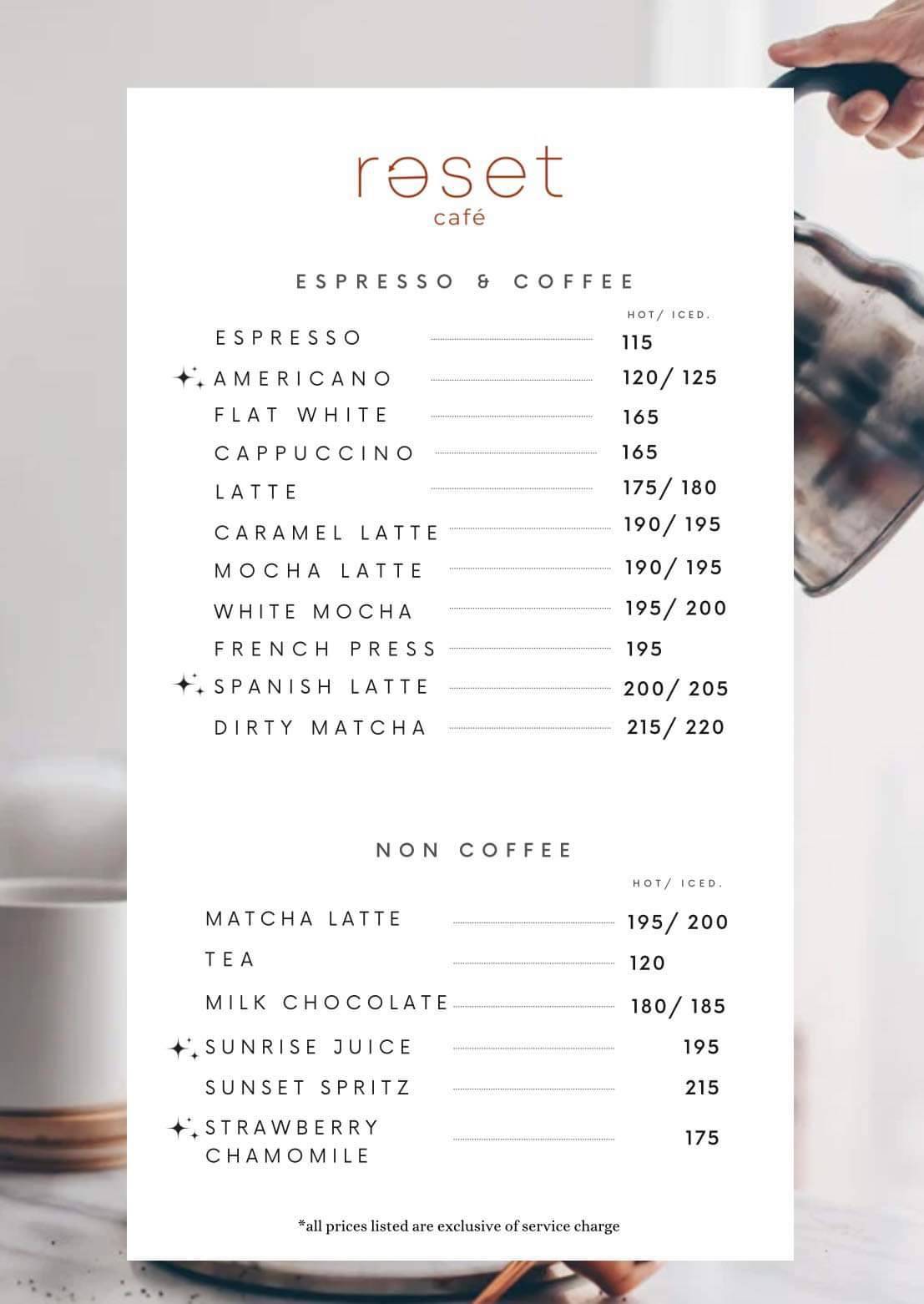Menu at Reset Cafe, Mandaluyong