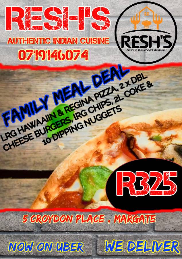 Menu at Resh's restaurant, Margate
