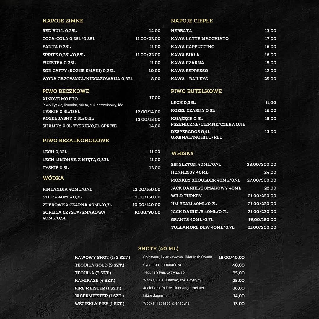 Menu at Restauracja Kinova, Szczecinek