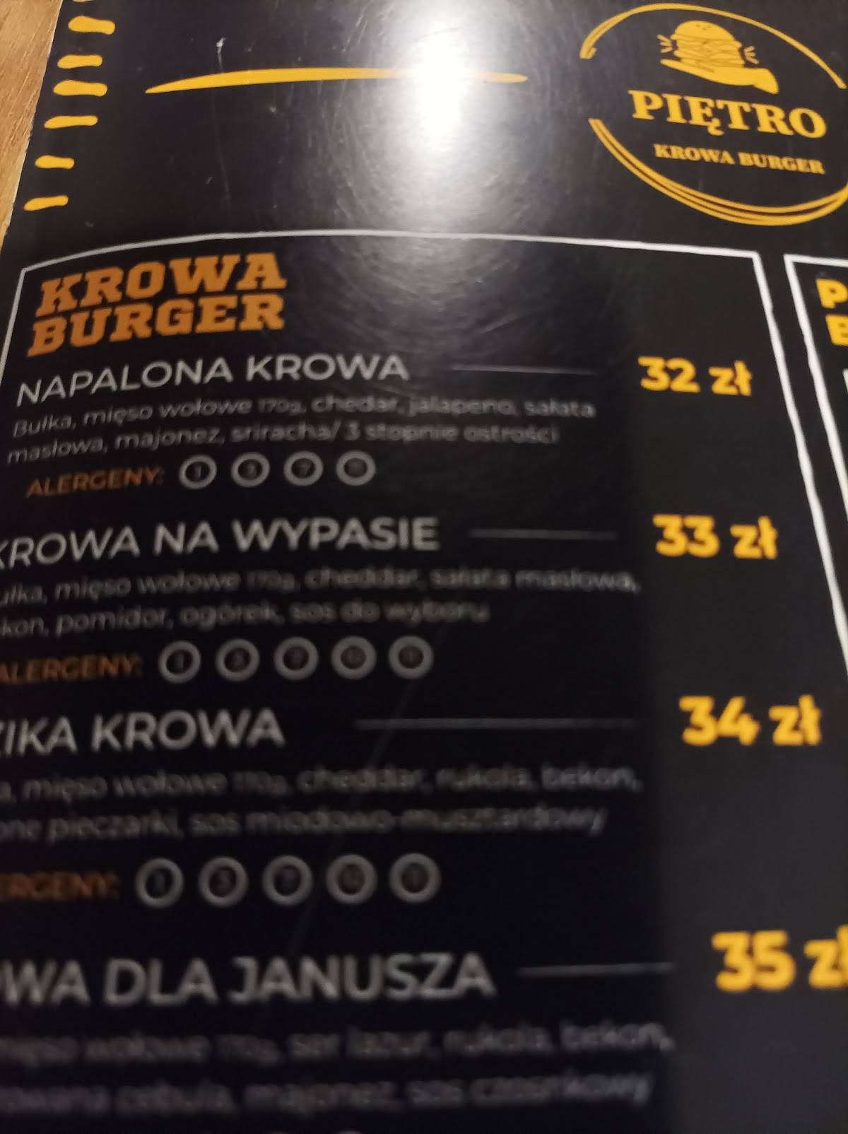 Menu at Restauracja Piętro restaurant, Milicz