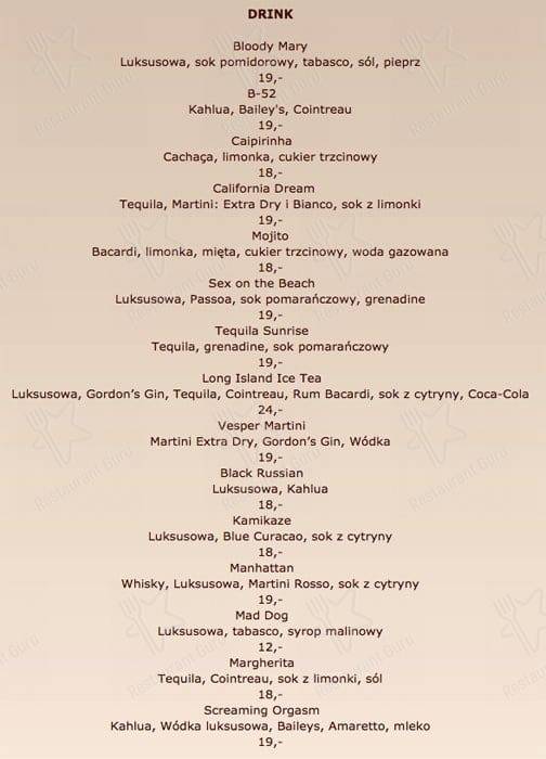 Menu at Restauracja Torwar restaurant, Warsaw