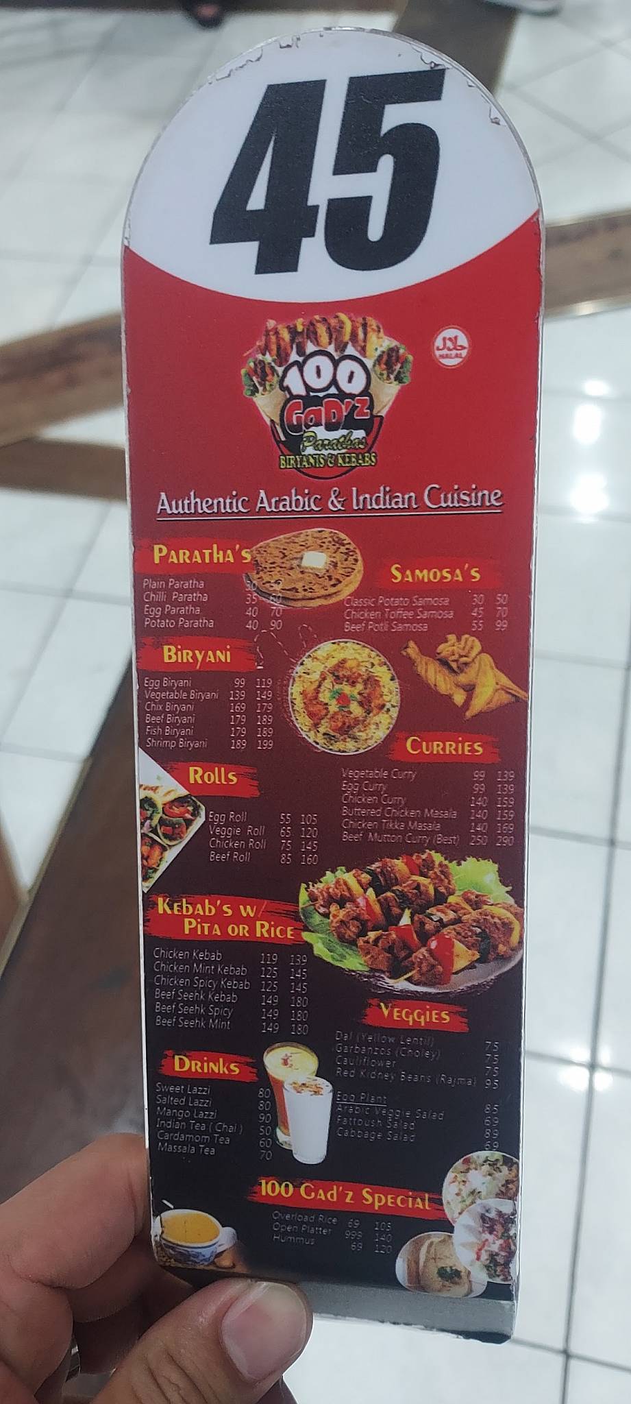 Menu at 100 Gad'z Parathas Biryanis and Kebab (Gateway Mall) restaurant ...