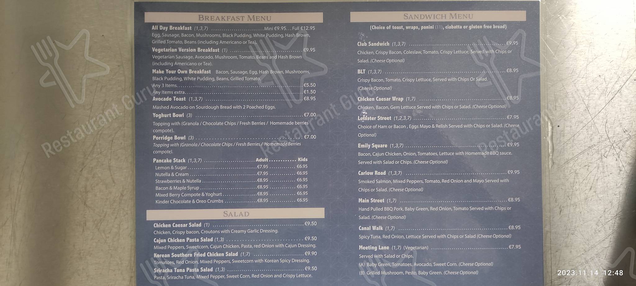 Menu at 29 Urban Corner cafe, Athy