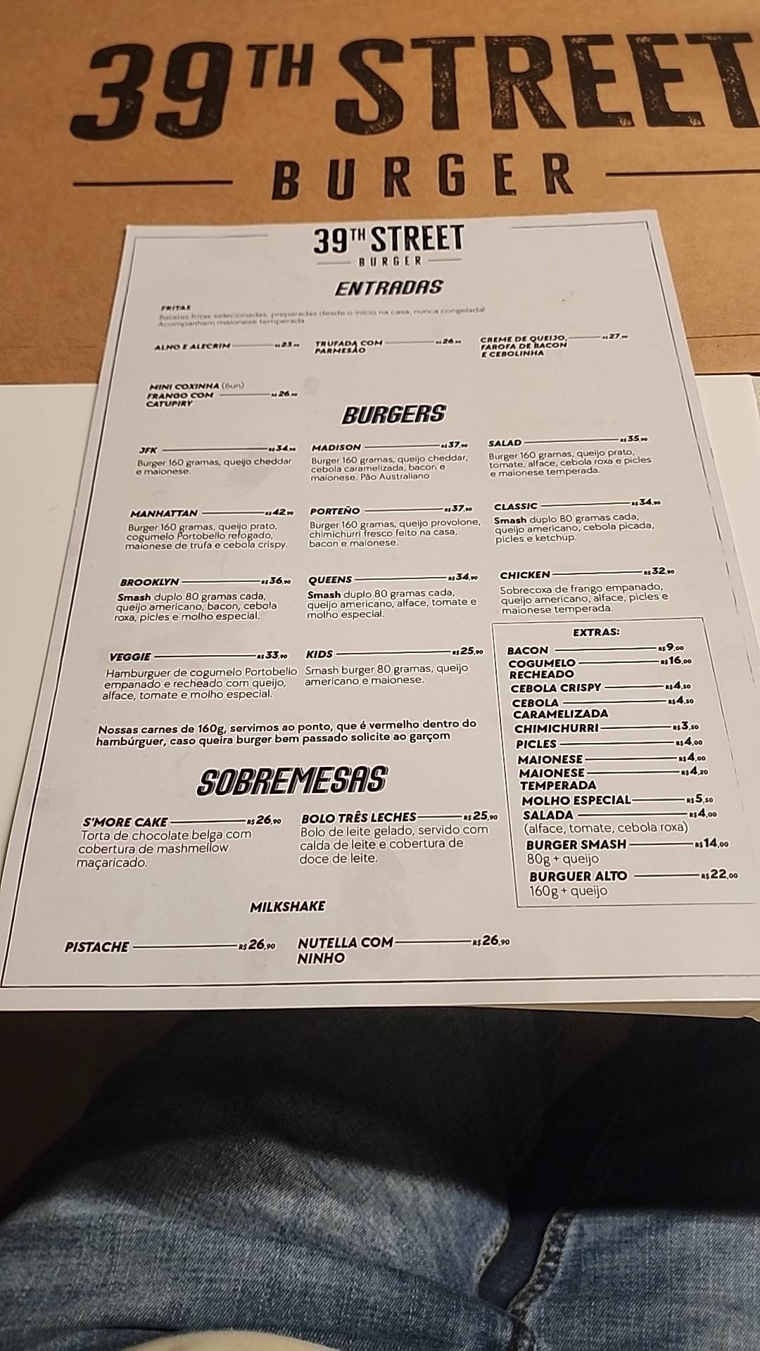 Menu em 39th Street Burger restaurante, Itu