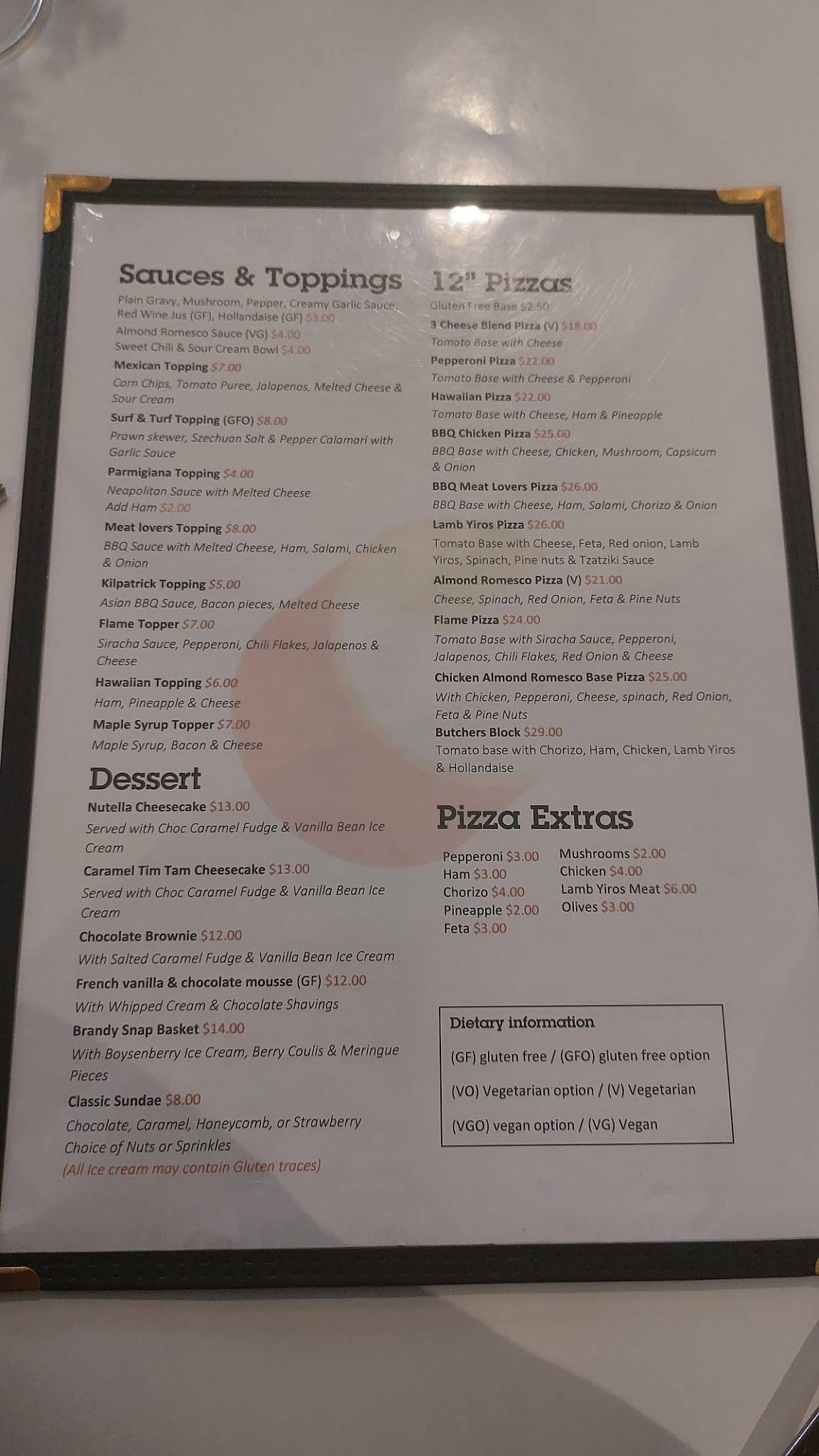 Menu at Restaurant 99, Whyalla Playford