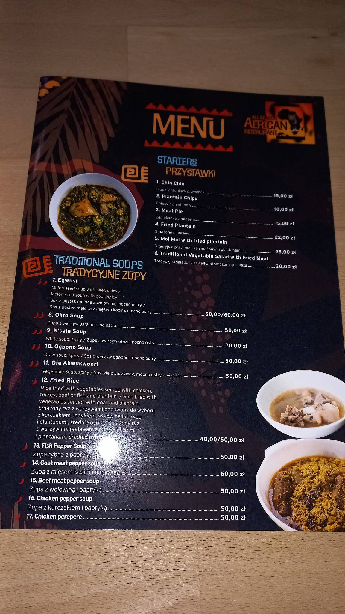 Menu at ALL SEASON AFRICAN RESTAURANT, Warsaw