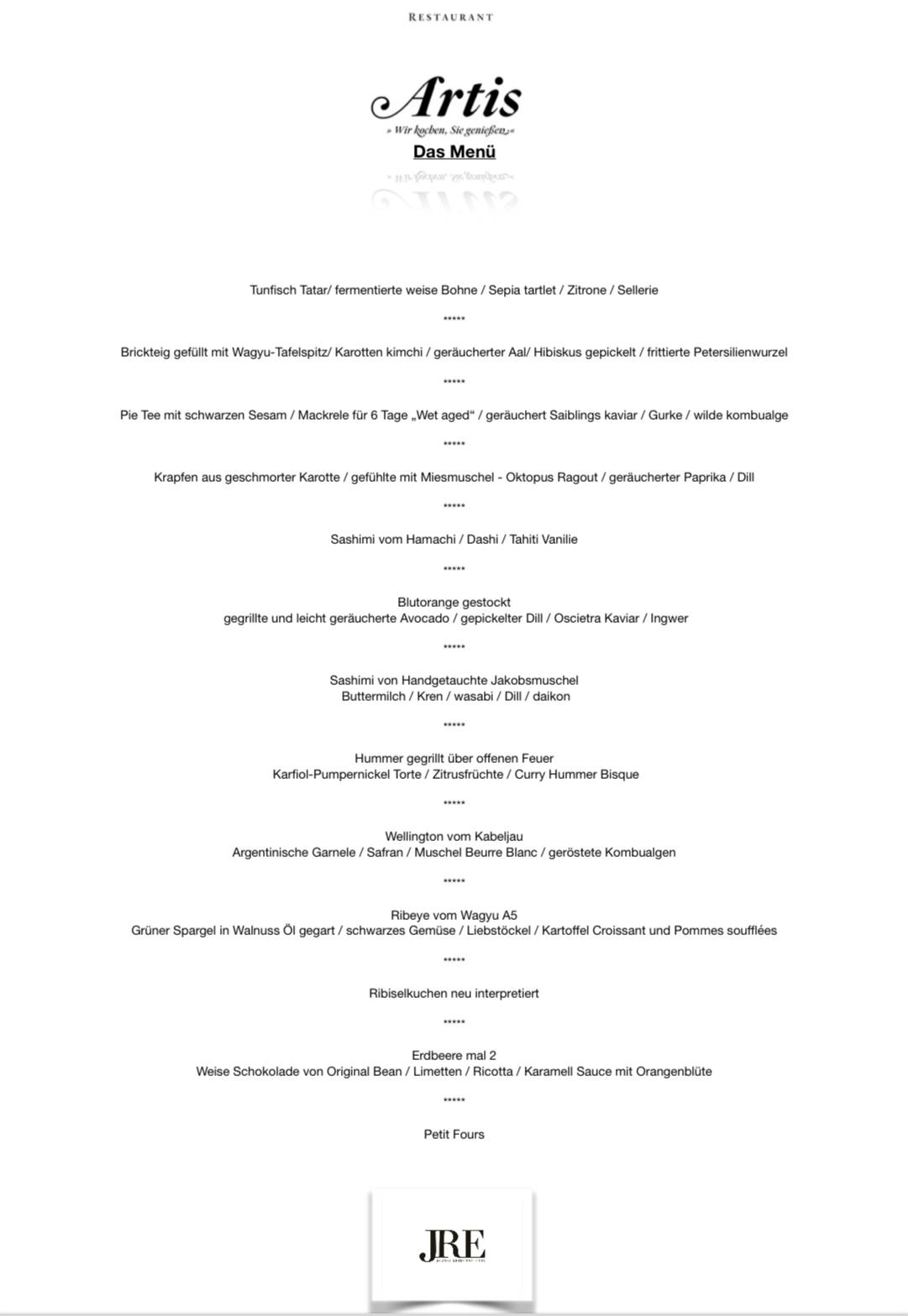 Speisekarte von Restaurant ARTIS, Graz