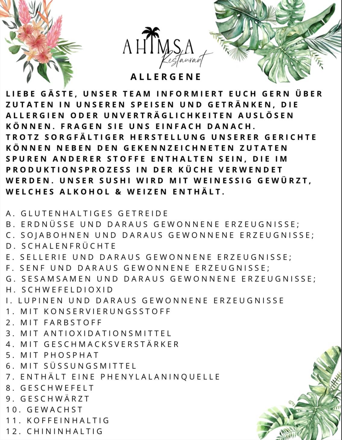 Speisekarte von Ahimsa Restaurant, München