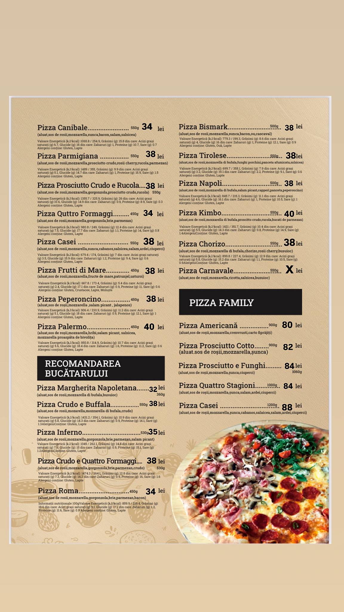 Menu at Al Kimbo, Gherla