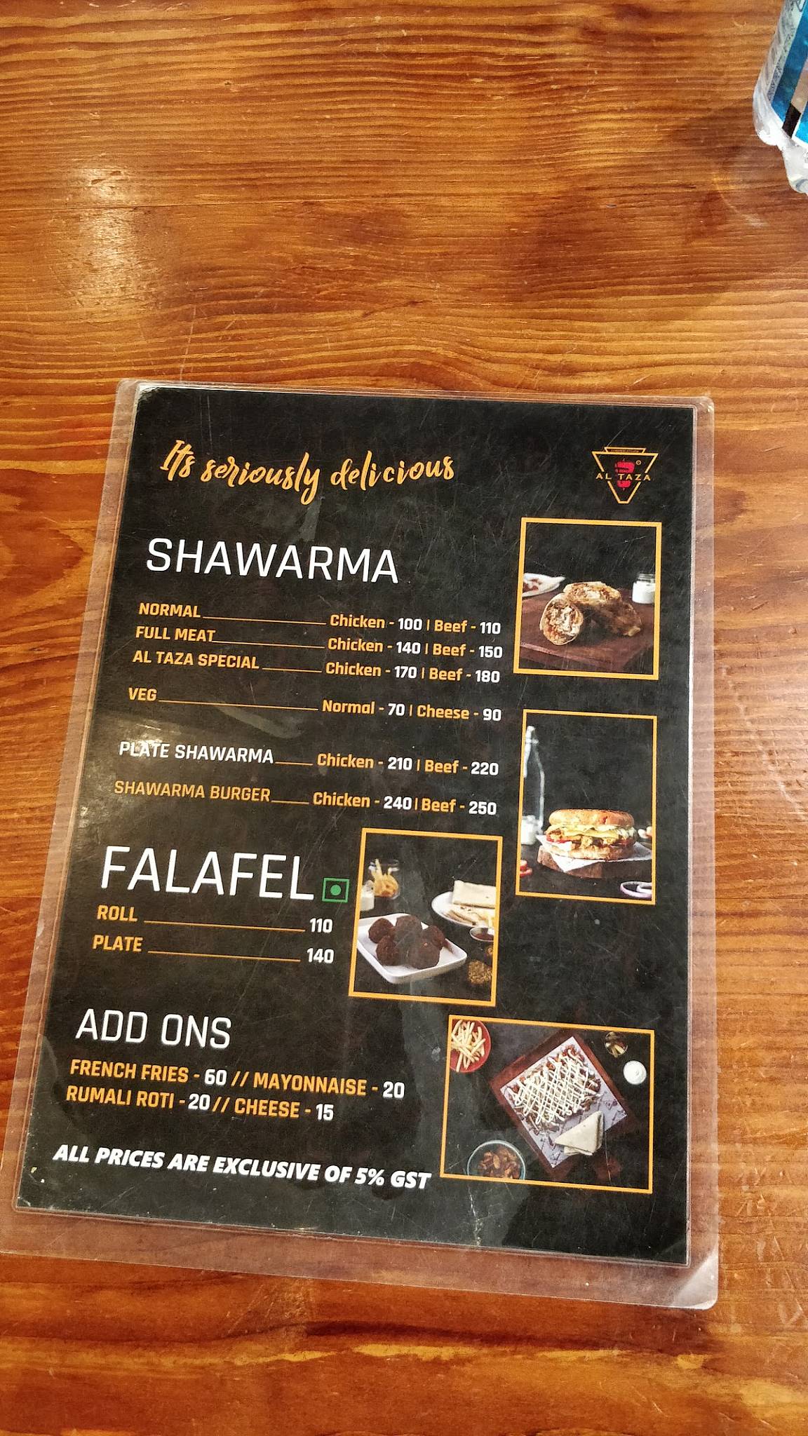 Menu at Al Taza - Kozhikode, Kozhikode