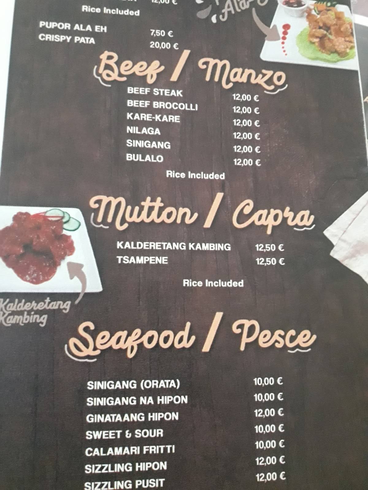 Menu da Ala-eh filipino resto-bar, Roma