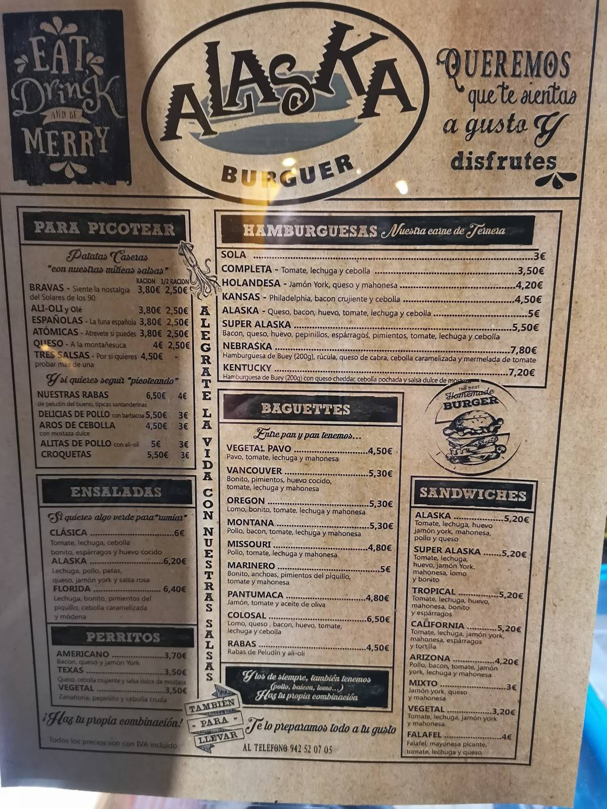Carta del restaurante Alaska Burguer, Solares