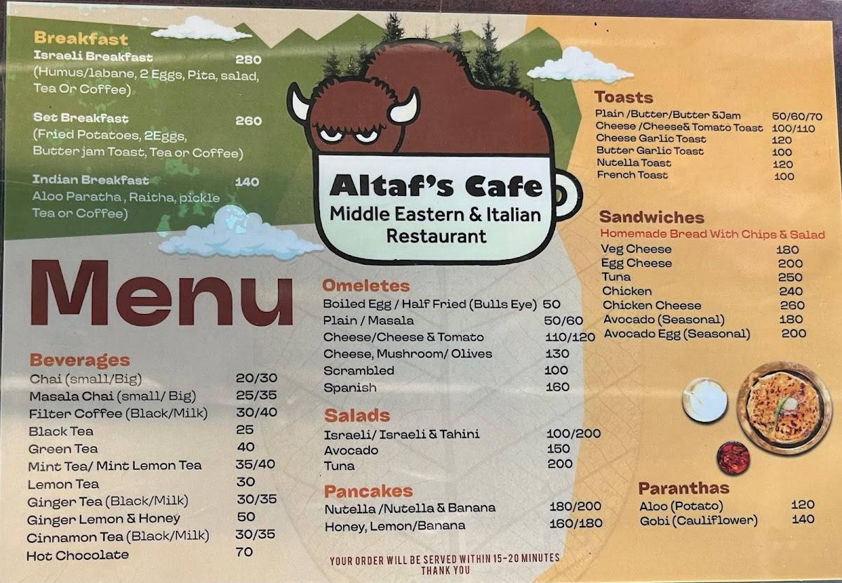 Menu at Altaf's Cafe, Kodaikanal