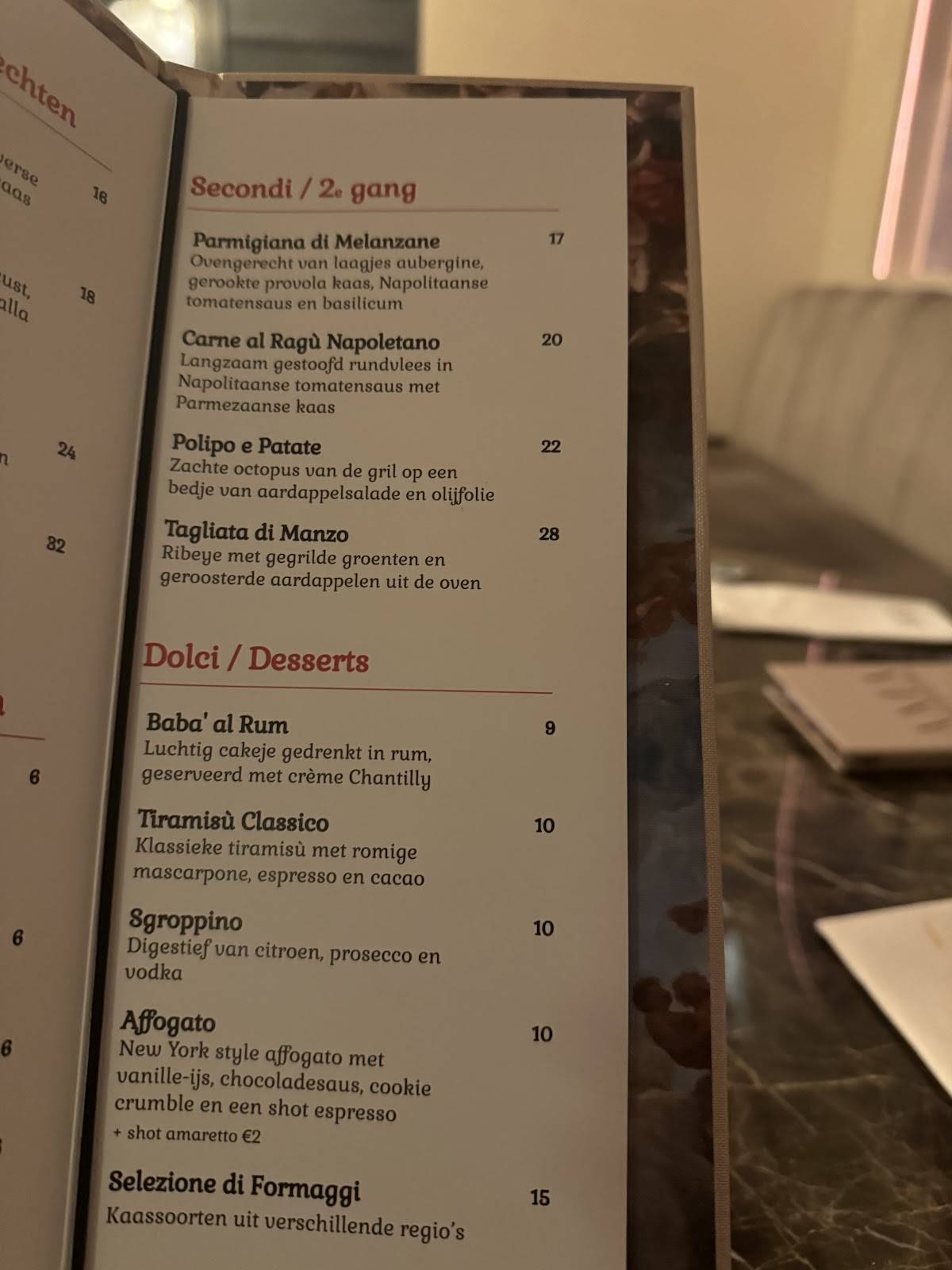 Menu at Restaurant Ama, Utrecht