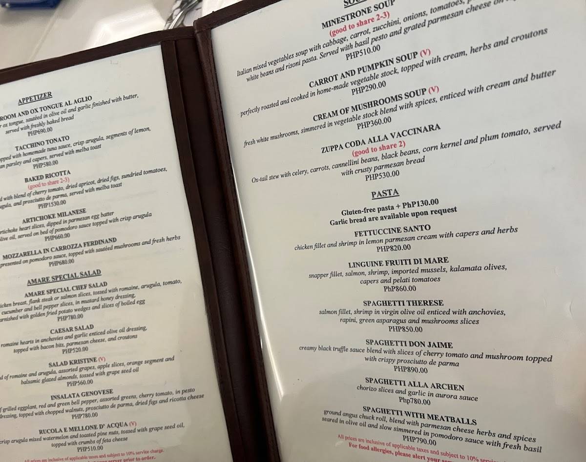 Menu at Amare by Chef Chris restaurant, Angeles, Royce Hotel M. A ...