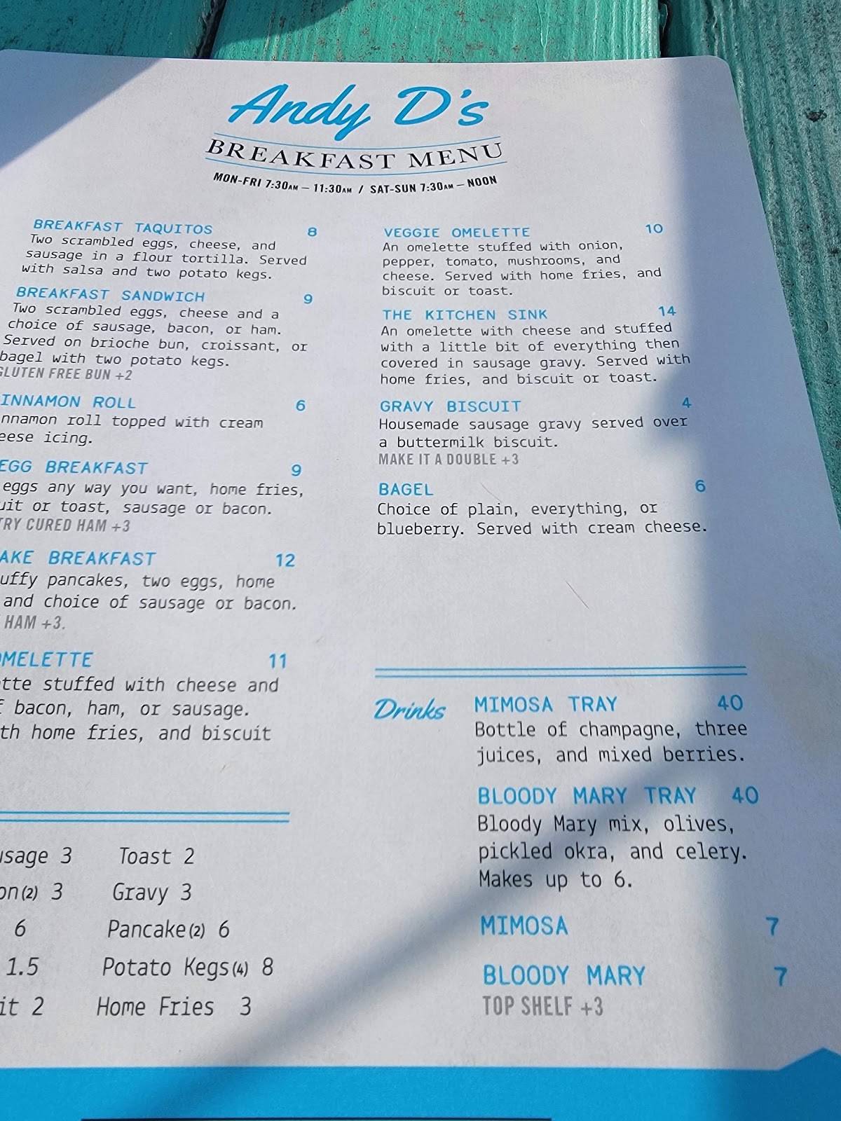 Menu at Andy D's Beachside Restaurant & Deck Bar, Navarre