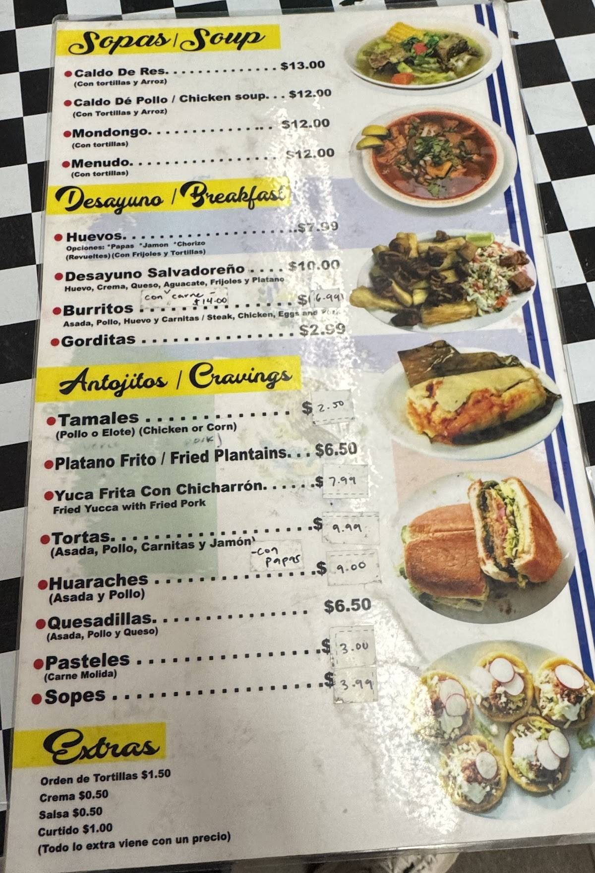 Menu at Antojitos Latinos - Morazan restaurant, Fort Worth, McCart Ave