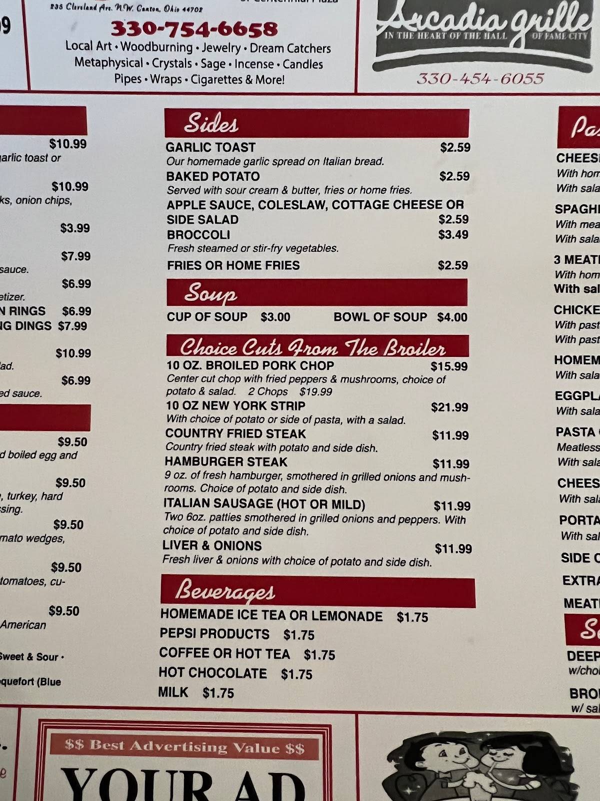 Menu at Arcadia Grille restaurant, Canton