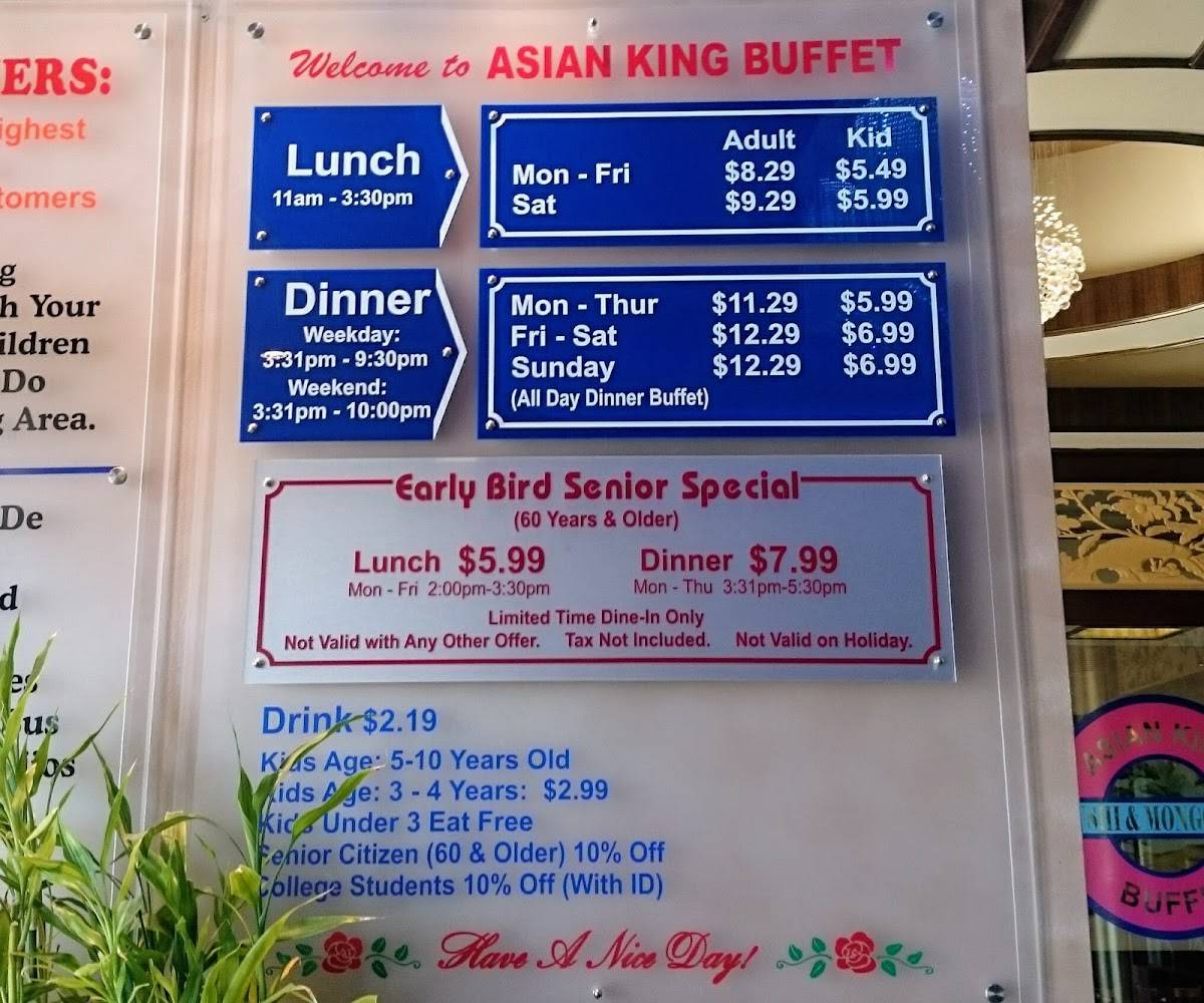 Menu at Asian King Buffet restaurant, Waxahachie