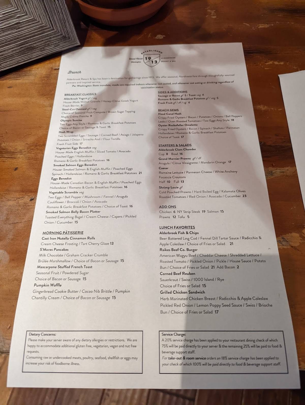Menu at Restaurant At Alderbrook, Union, 10 E Alderbrook Dr