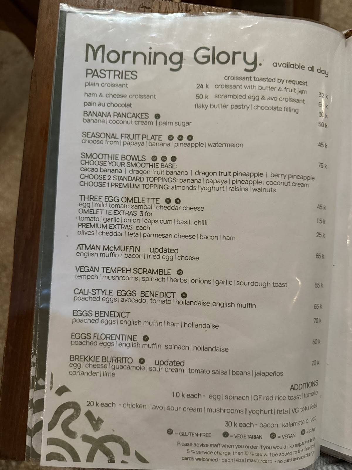 Menu at Atman Kafe restaurant, Ubud