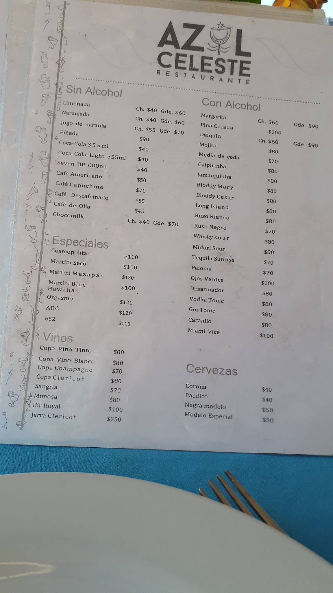 Menu at Azul Celeste Restaurant & Bar, Puerto Vallarta