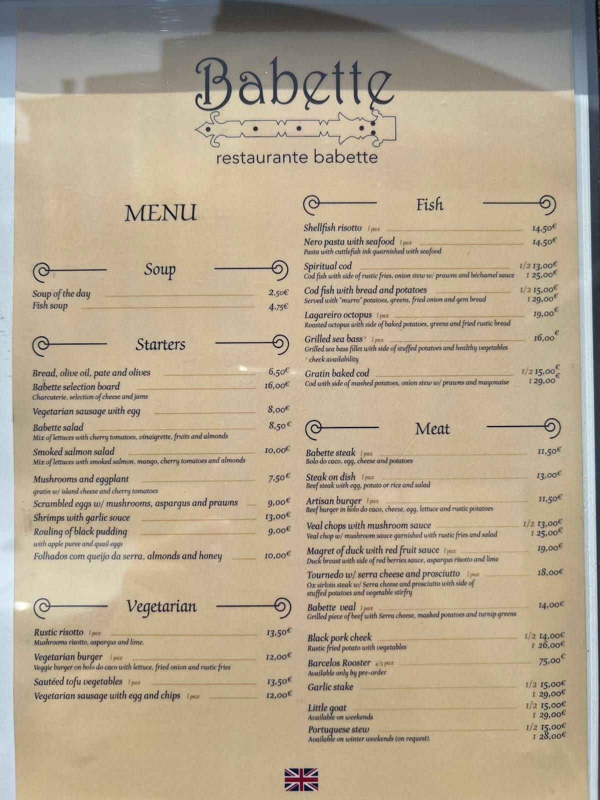 Menu em Babette Restaurante, Barcelos