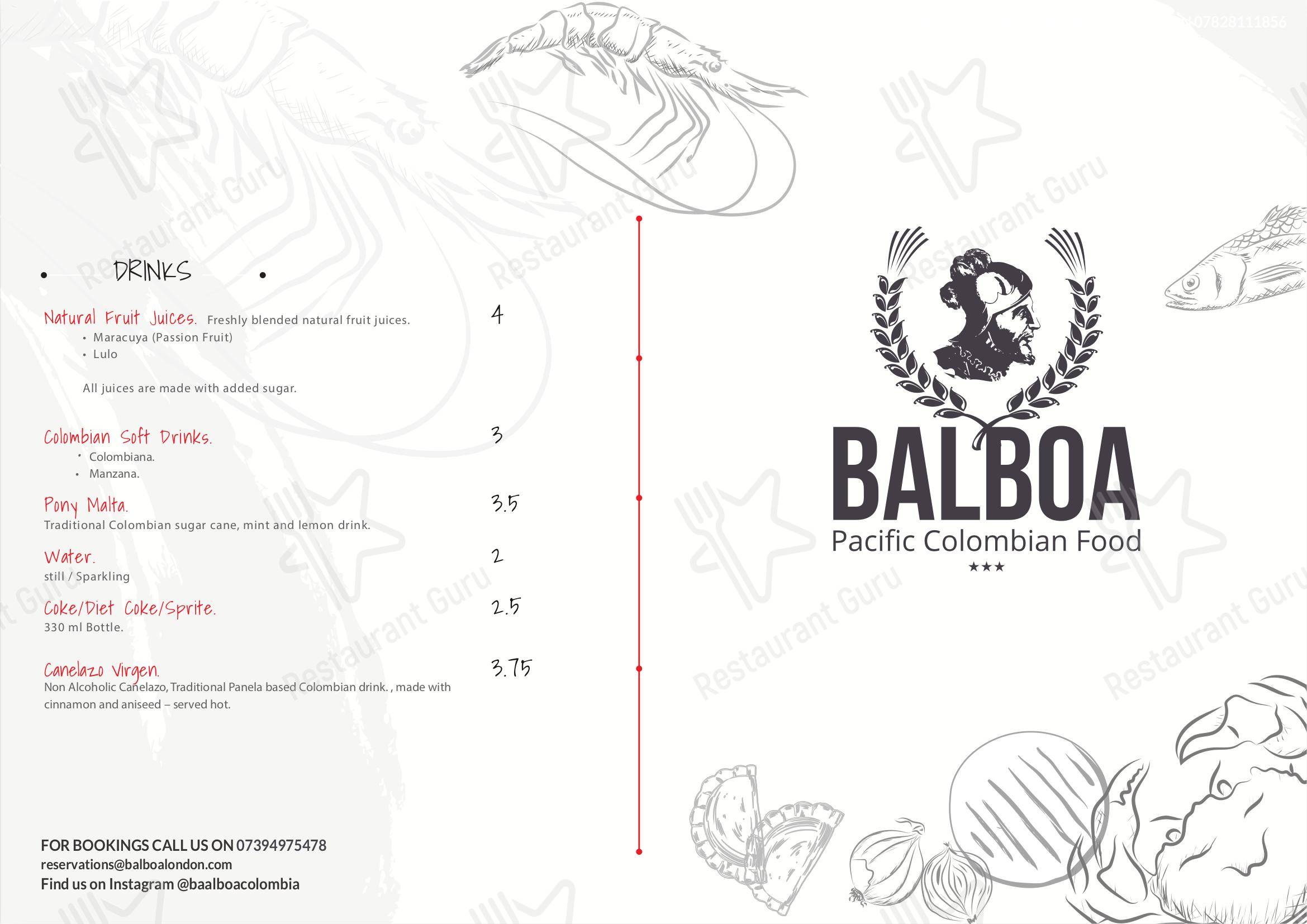Menu at Balboa - Colombian pacific Food restaurant, London