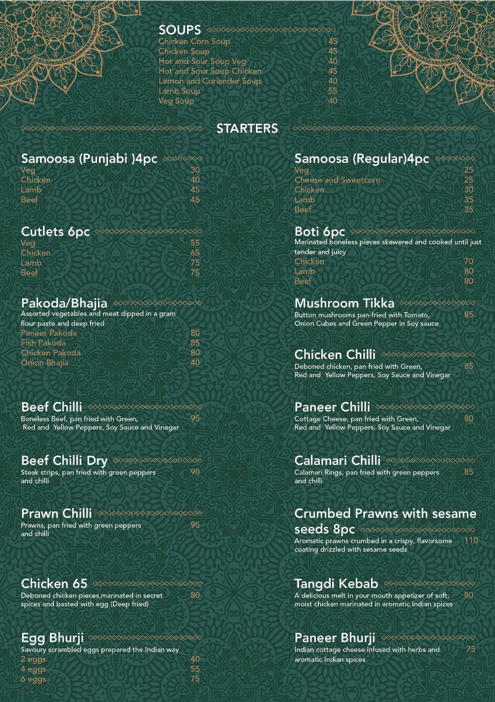 Menu at Baluchi Restaurant, Sandton