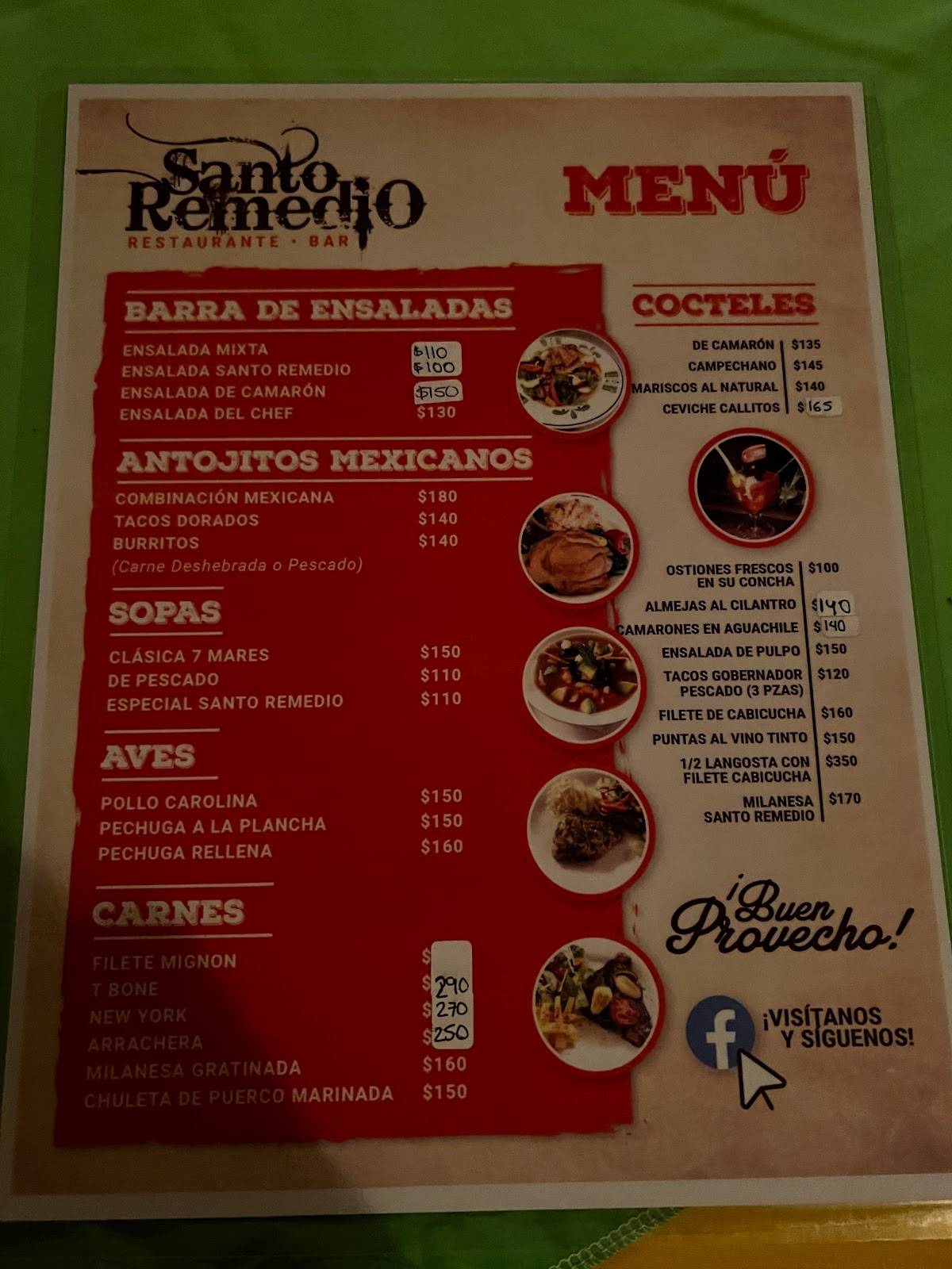 Menu at Restaurant Bar Santo Remedio, Guerrero Negro