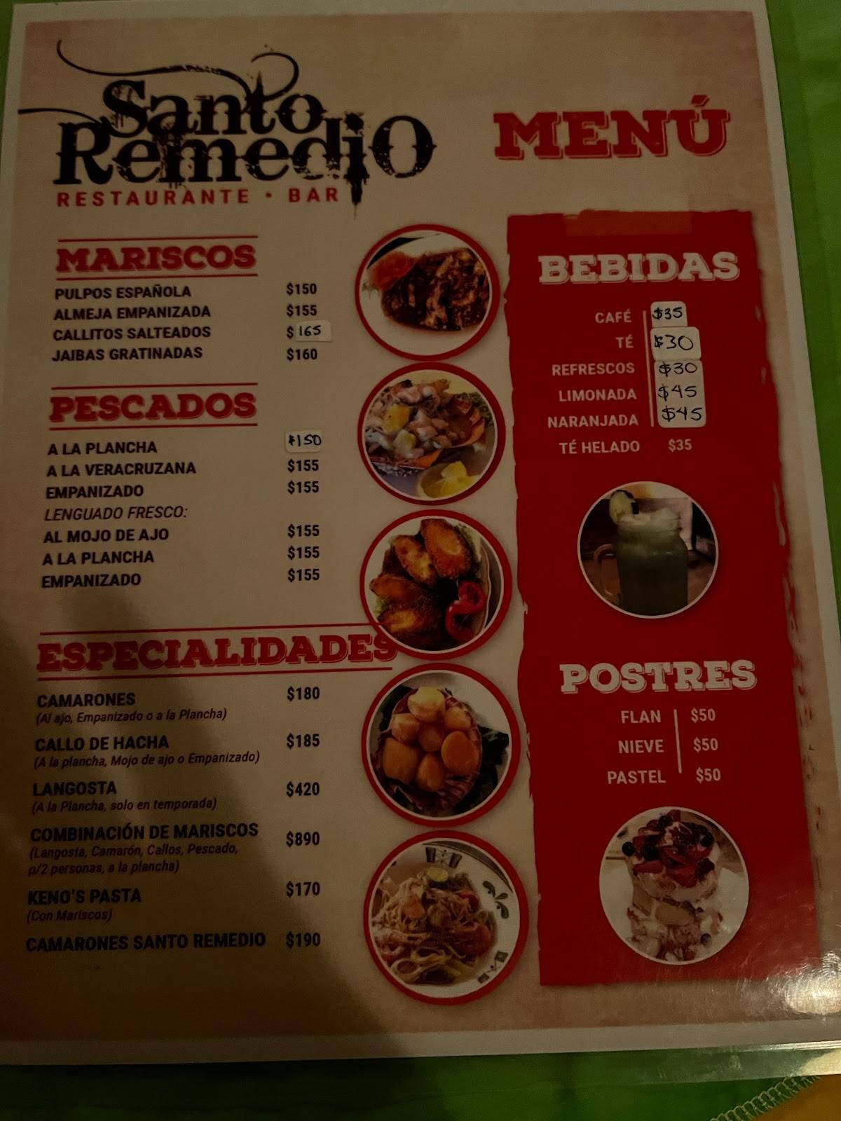 Menu at Restaurant Bar Santo Remedio, Guerrero Negro