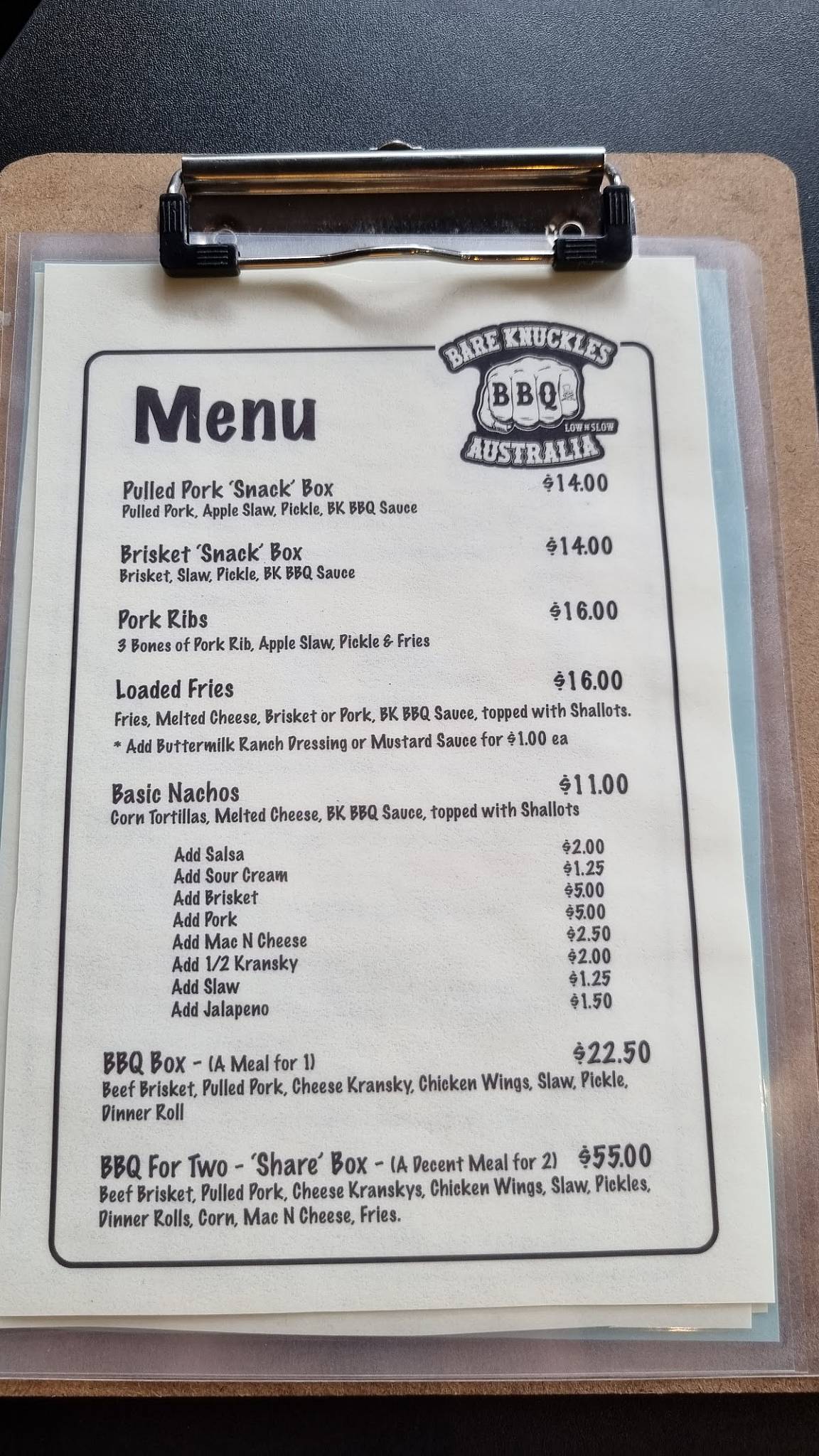 Carta de Bare Knuckles BBQ - Salisbury, Salisbury