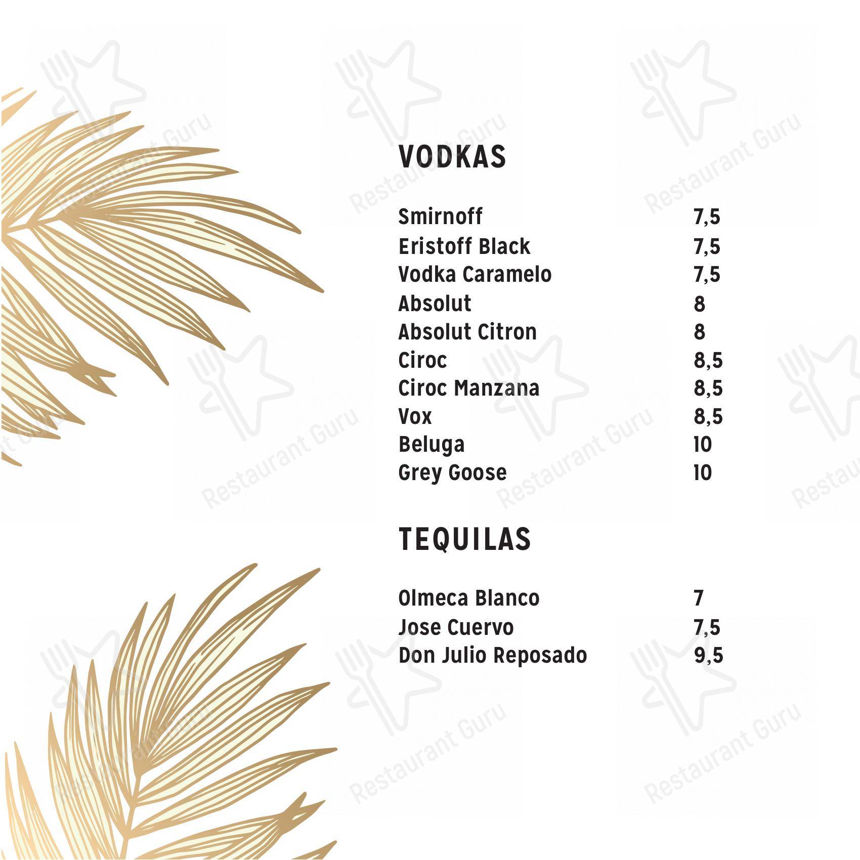 Carta del restaurante Batik, Málaga