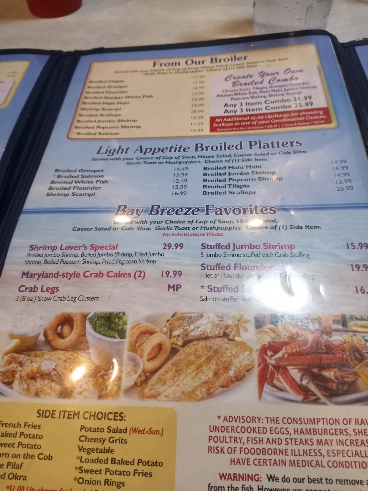 Menu at Bay Breeze Seafood restaurant, Hendersonville