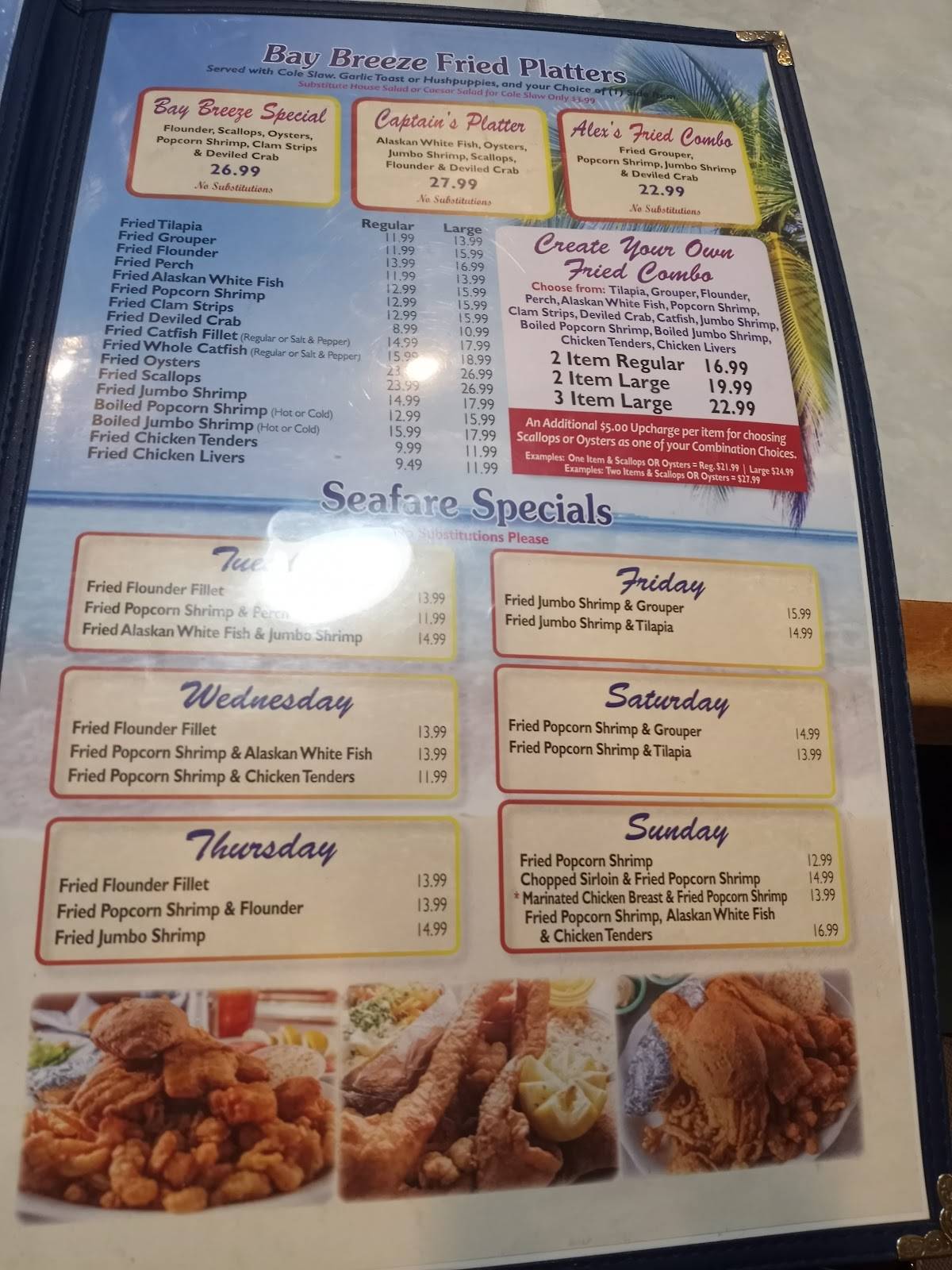 Menu at Bay Breeze Seafood restaurant, Hendersonville