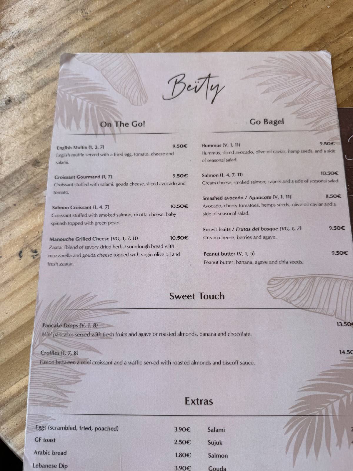 Carta del restaurante Beïty Marbella, Marbella