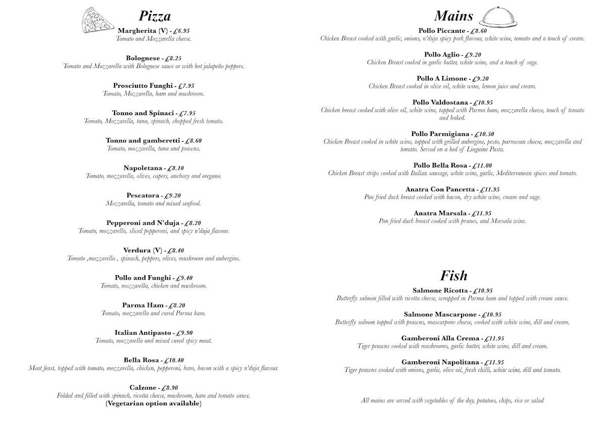Menu at Bella Rosa Italian Restaurant, Hull