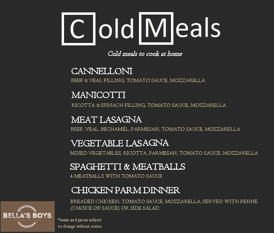 Menu at Bella's Boys restaurant, Ottawa
