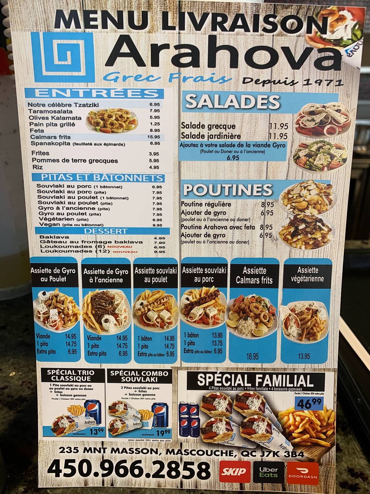 Menu au Belle Pro's restaurant, Mascouche, 235 Mnt Masson