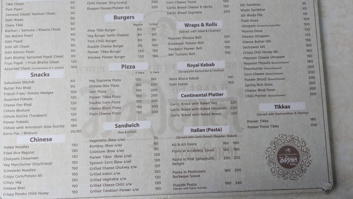 Menu at Bhanwarilal Mithaiwala, India, 59