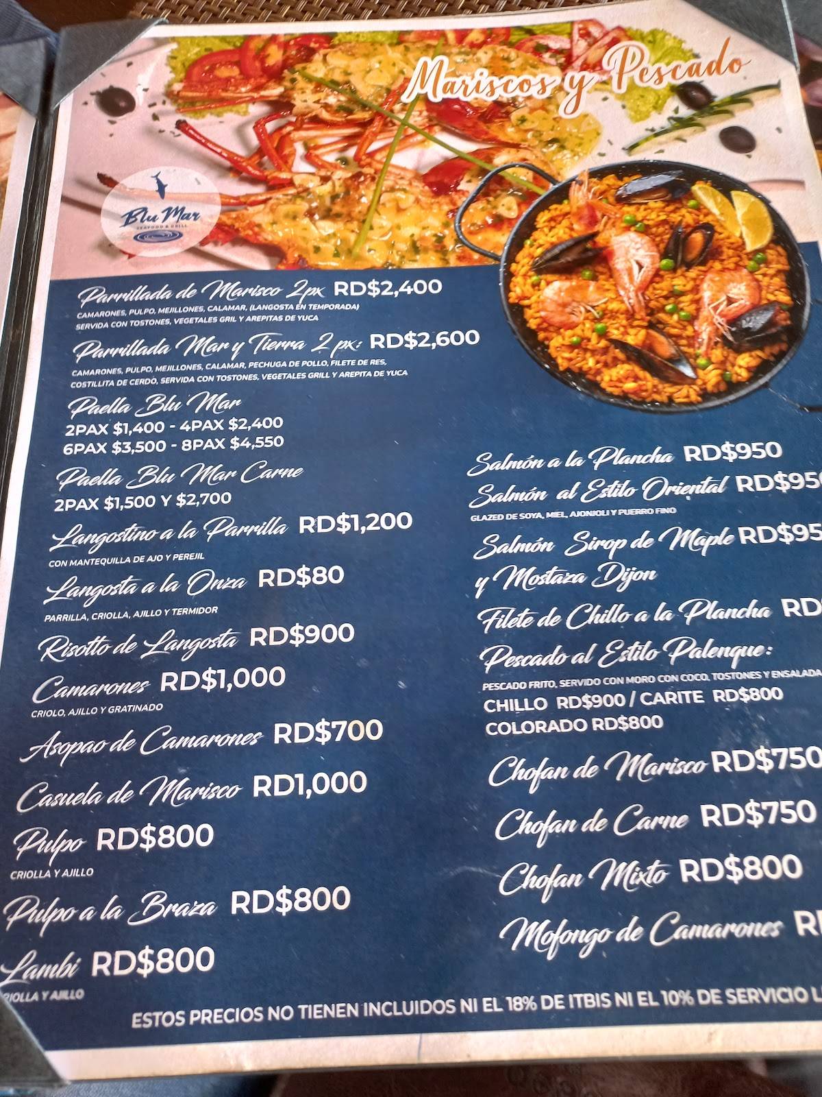 Carta del restaurante Blu Mar Seafood and Grill, Palenque