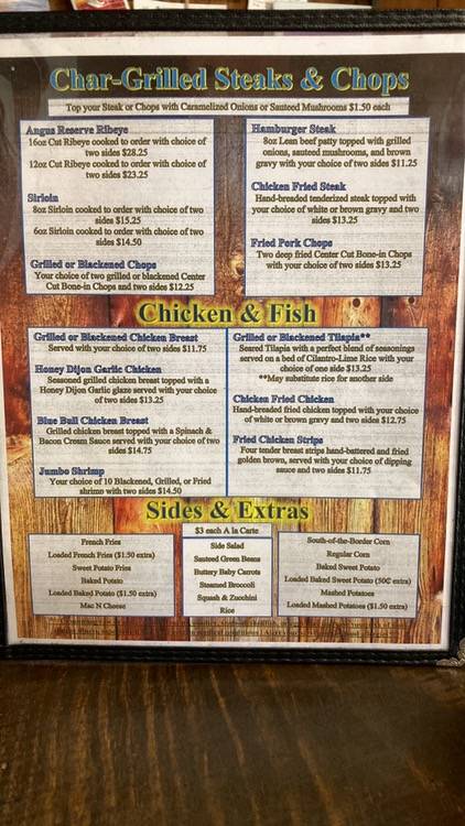 Menu at Blue Bull grill restaurant, Magnolia, N Dudney Rd