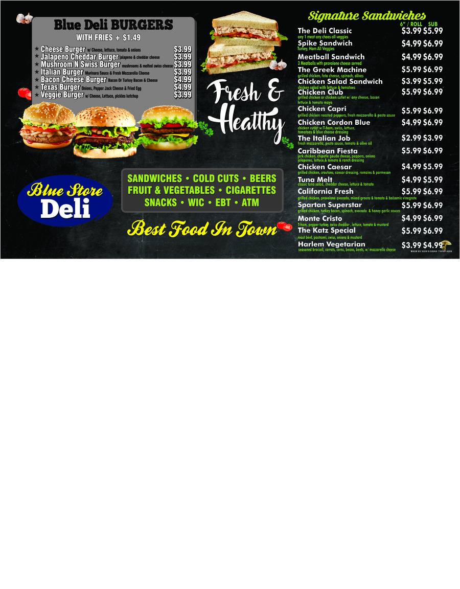 Menu at Blue Store Deli restaurant, Montgomery