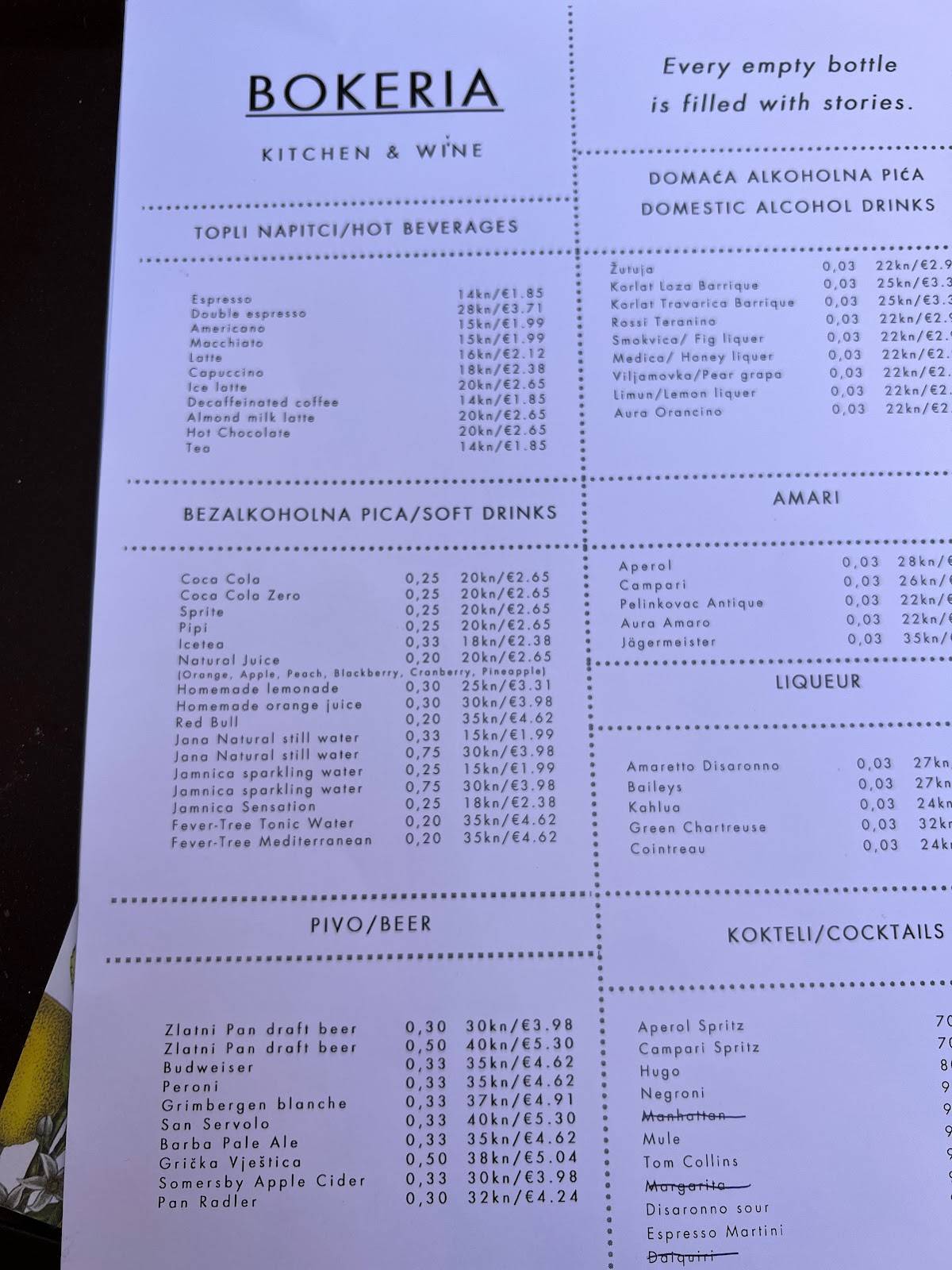 Menu at Bokeria Kitchen & Wine restaurant, Split