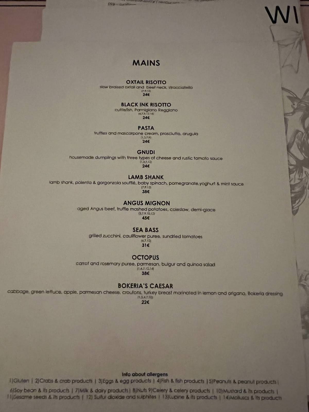 Menu at Bokeria Kitchen & Wine restaurant, Split