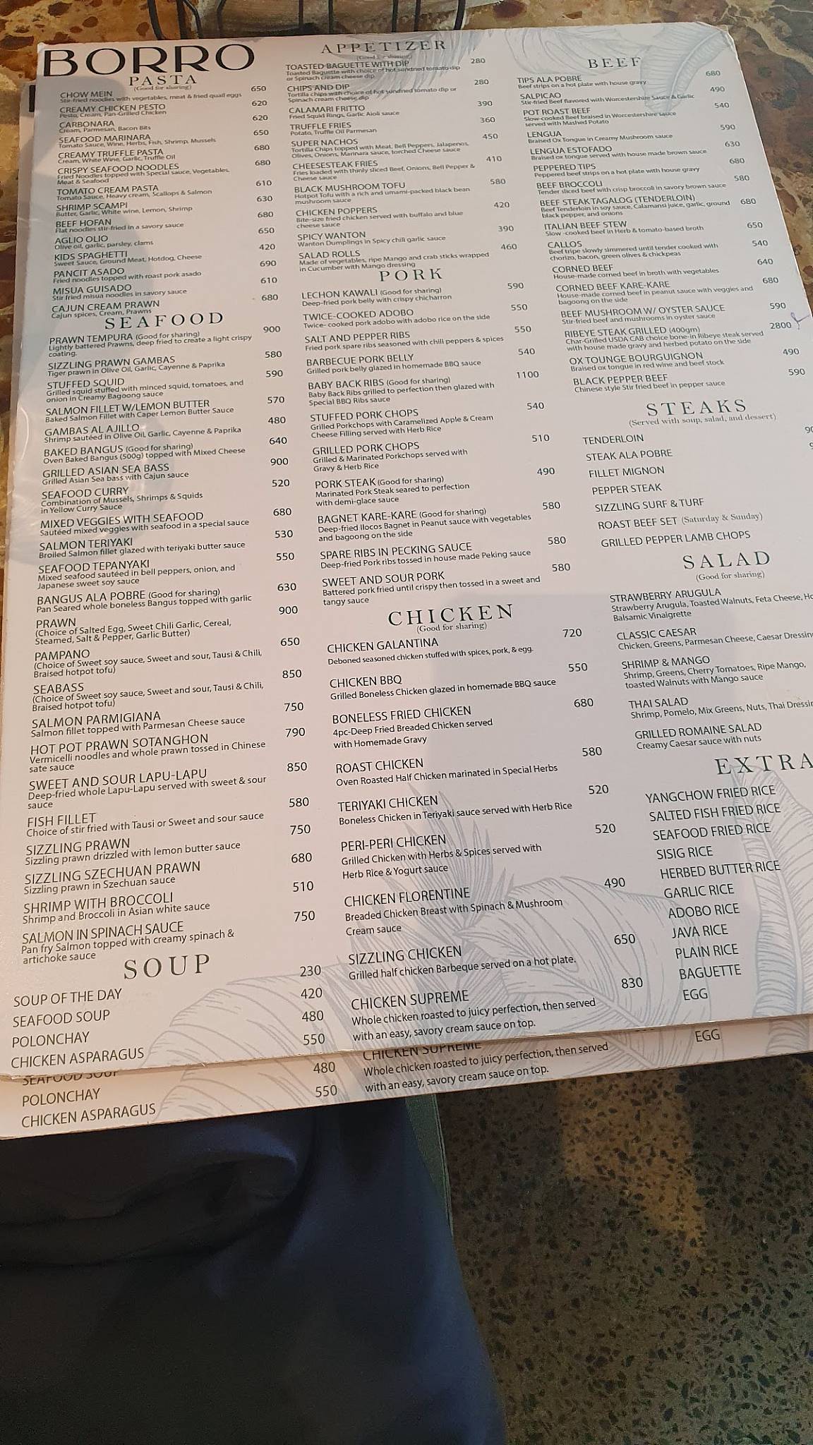 Menu at Borro restaurant, Quezon City
