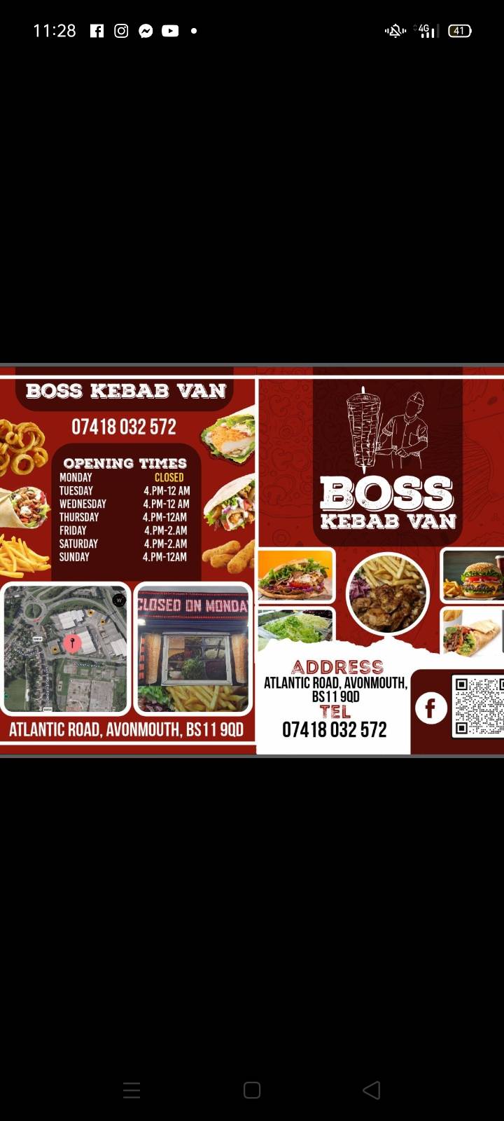 Menu at Boss kebab van restaurant, Bristol