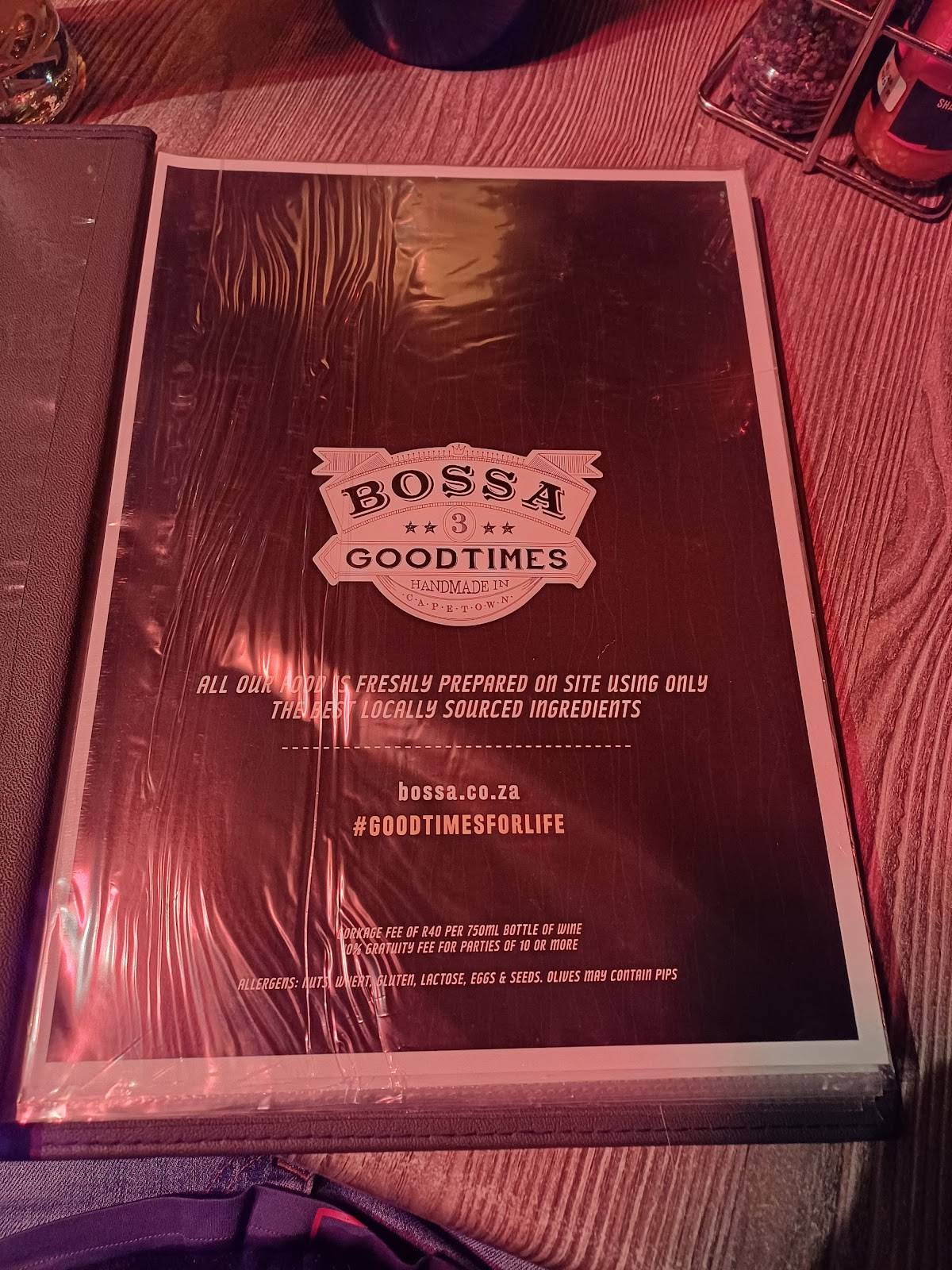 Menu at Bossa Vredekloof restaurant, Cape Town