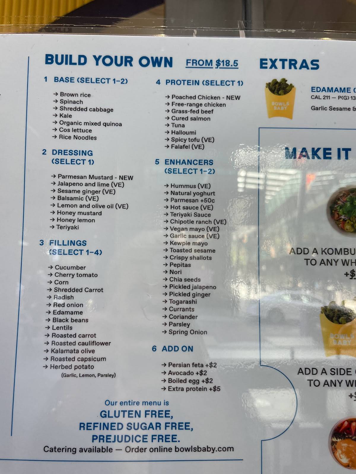Menu at Bowls Baby restaurant, Melbourne