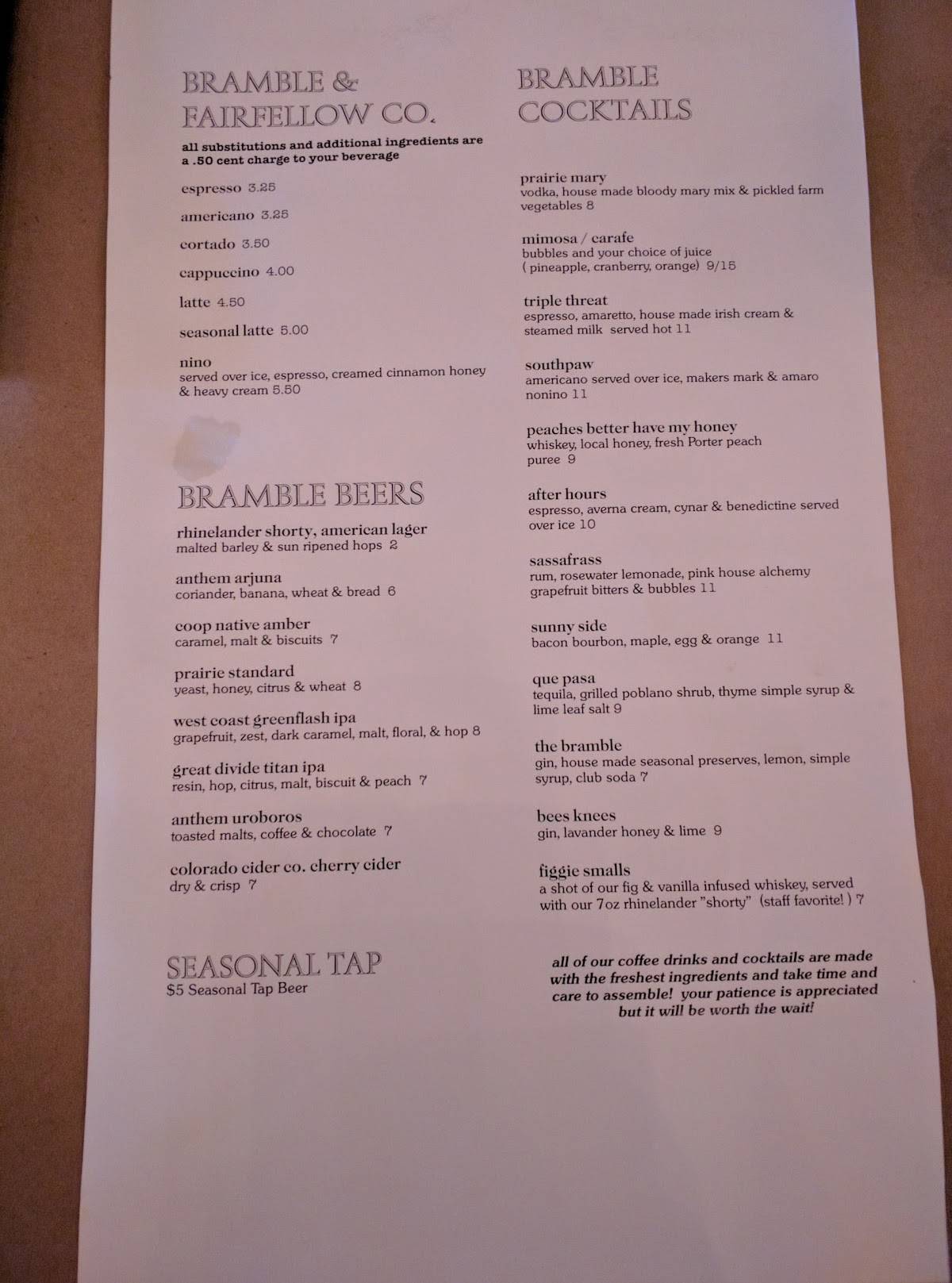 Menu at Bramble Breakfast & Bar - Downtown, Tulsa, E 6th St